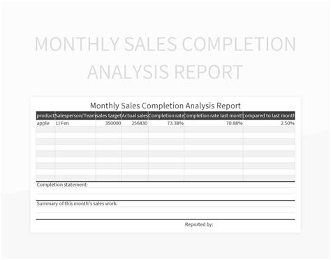 Monthly Sales Completion Analysis Report Excel Template And Google Sheets File For Free Download