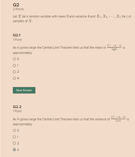 Solved Q2 2 Points Let X Be A Random Variable With Mean 3