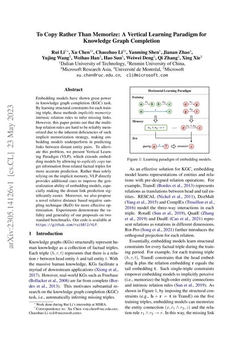 To Copy Rather Than Memorize A Vertical Learning Paradigm For Knowledge Graph Completion Deepai