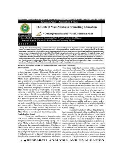 The Role Of Mass Media In Promoting Education International