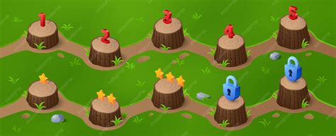 Free Vector Game Level Indicator To Select On Map Ui Interface Cartoon Design Isometric Forest