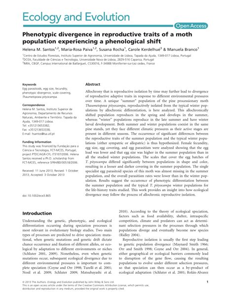 Pdf Phenotypic Divergence In Reproductive Traits Of A Moth Population