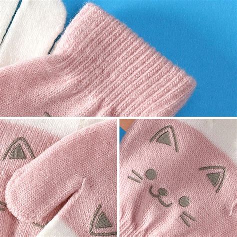 Badu Bg Анимационни детски ръкавици Удебелени вълнени плетени ръкавици за 4 8 години Момиче