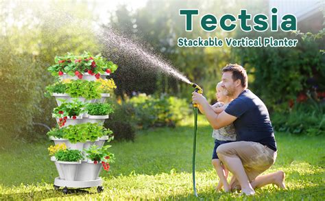 Tectsia Strawberry Vertical Planter Tower Garden 3 Tiered Stackable Planter Herb Garden Planter