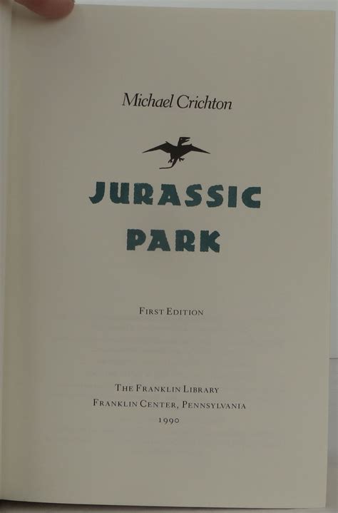 Jurassic Park By Crichton Michael Fine Hardcover 1990 Signed