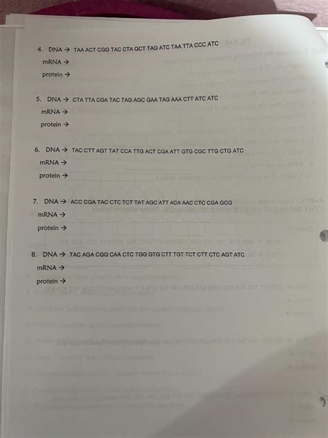 Solved 4 Dna → Taa Act Cgg Tac Cta Gct Tag Atc Taa Tta Ccc