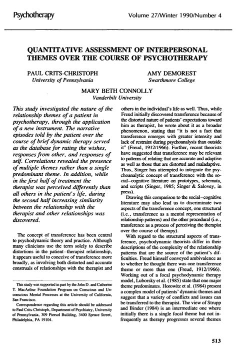 Pdf Quantitative Assessment Of Interpersonal Themes Over The Course
