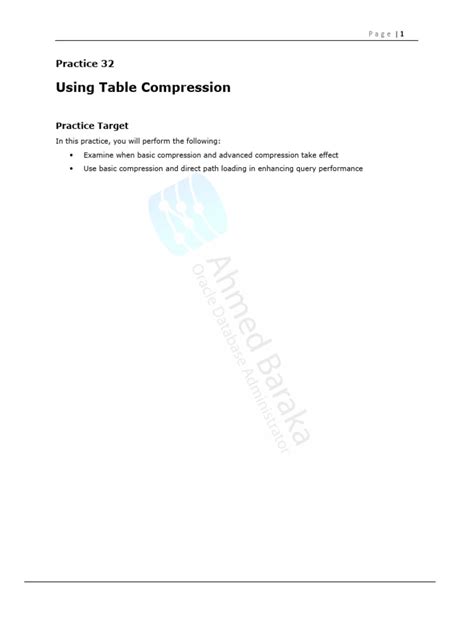 Practice 32 Using Table Compression Pdf Table Database Sql