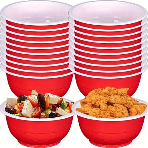 1inthehome Red Plastic Bowls 12 Oz Disposable Party Bowls