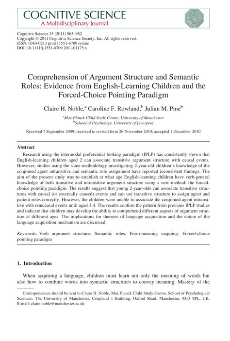 Pdf Comprehension Of Argument Structure And Semantic Roles Evidence