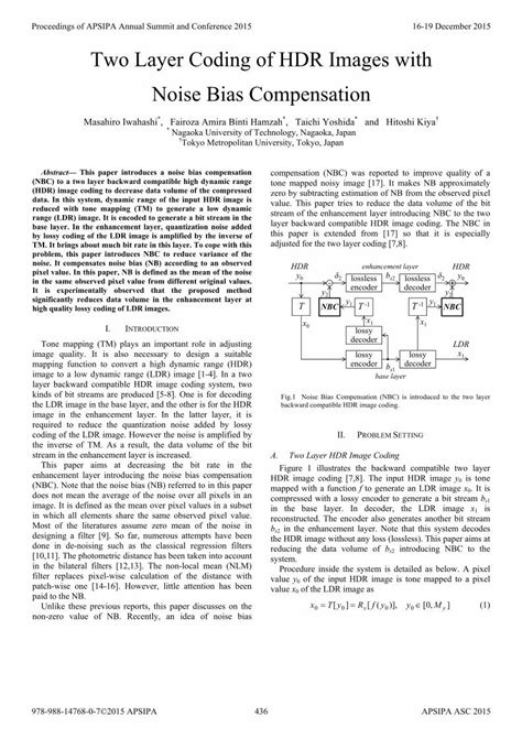 Pdf Two Layer Coding Of Hdr Images With Noise Bias Compensation