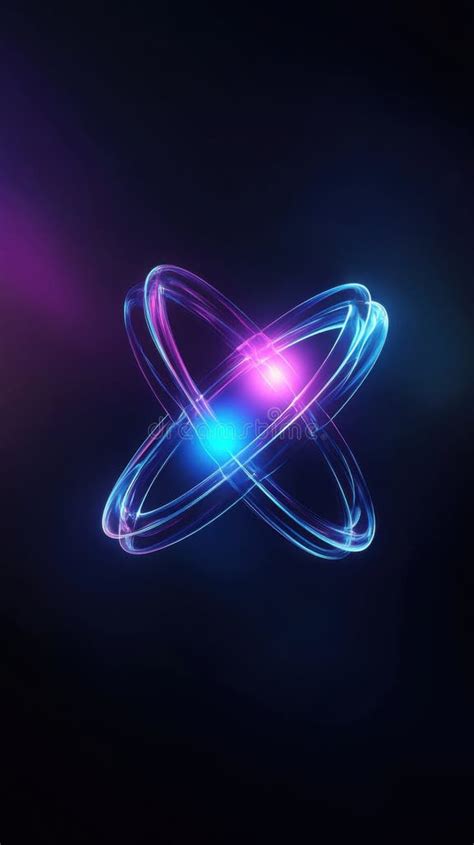 Glowing 3d Atom Model With Neon Blue And Purple Colors On Dark