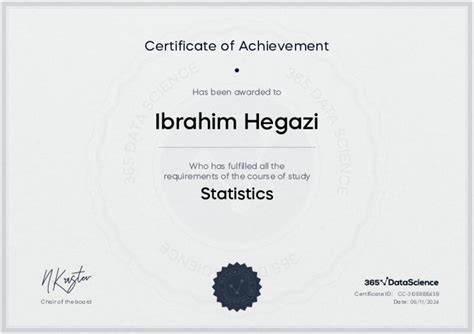 Certificate Of Achievement Statistics 365 Data Science Ibrahim Hegazi