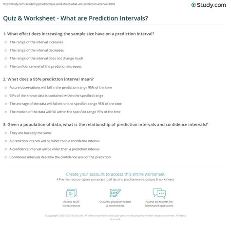 Quiz And Worksheet What Are Prediction Intervals