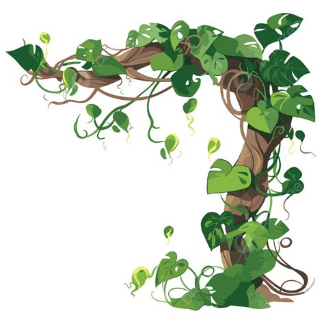 Jungle Vine Vector Sticker Clipart Cartoon Tree With Ivy Growing On It Sticker Clipart Png