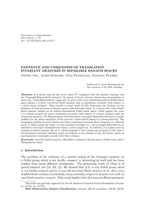 Pdf Existence And Uniqueness Of Translation Invariant Measures In