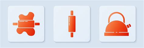 롤링 핀 반죽에 롤링 핀 손잡이가 있는 주전자를 설정합니다 흰색 정사각형 버튼 벡터 가정 생활에 대한 스톡 벡터 아트 및 기타 이미지 가정 생활 가정 주방 가정의 방