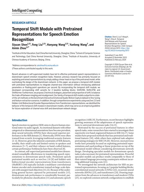 Pdf Temporal Shift Module With Pretrained Representations For Speech