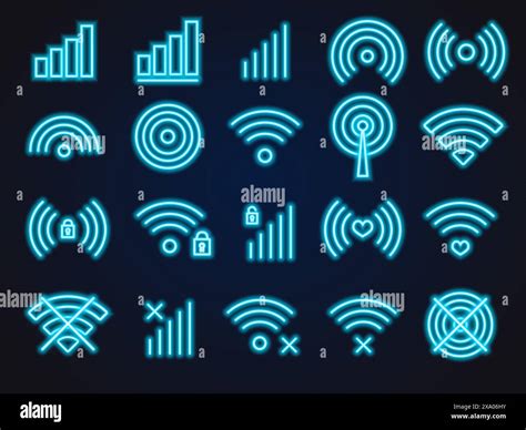 Large Set Of Wifi Signal Connection Cell Phone Sigal Blue Neon Stock Vector Image Art Alamy