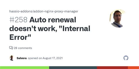 Auto Renewal Doesnt Work Internal Error · Issue 258 · Hassio Addonsaddon Nginx Proxy