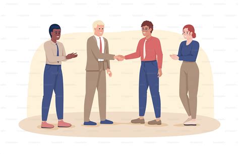 성공적인 파트너십 2d 벡터 격리 그림입니다 거래 축하 만화 배경에 있는 기업 팀워크 플랫 캐릭터 모바일 웹사이트 프리젠테이션을 위한 다채로운 편집 가능한 장면