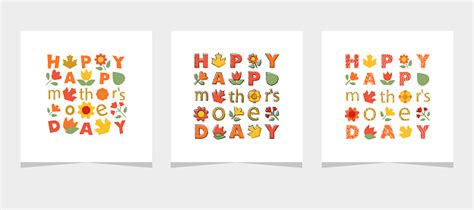 해피 어머니의 날 인사말 카드 꽃과 함께 해피 어머니의 날 문자 인사말 카드의 세트 배너 포스터 카드 엽서 및 인쇄용으로 사용할 수 있습니다 벡터 그림입니다 0명에 대한