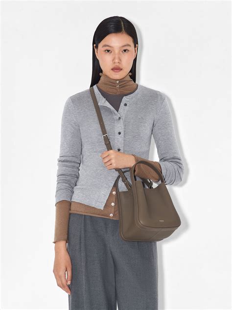 Dark Taupe Dana Leather Bucket Bag Pedro Sg