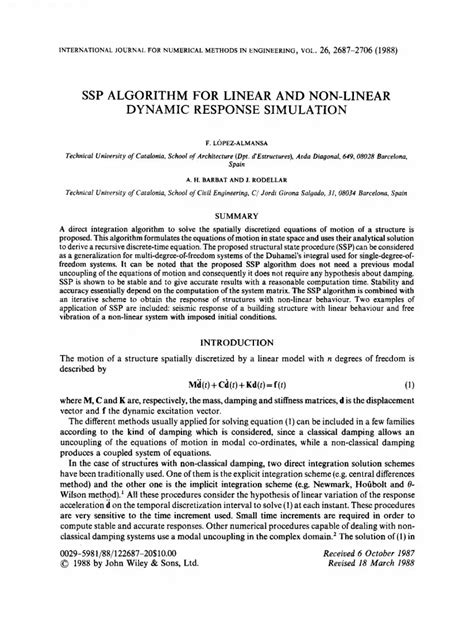 Pdf Ssp Algorithm For Linear And Non Linear Dynamic Response