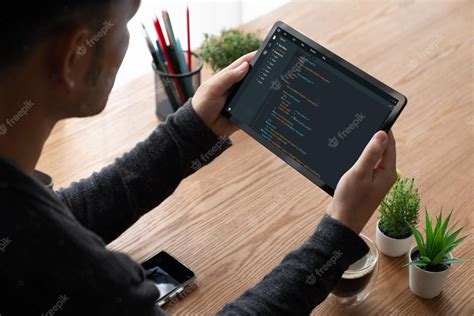 premium photo software development programming on computer screen for modish application