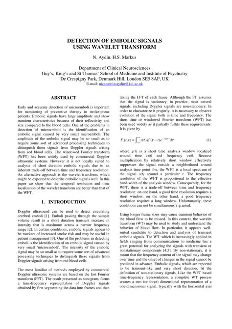 Pdf Detection Of Embolic Signals Using Wavelet Transform