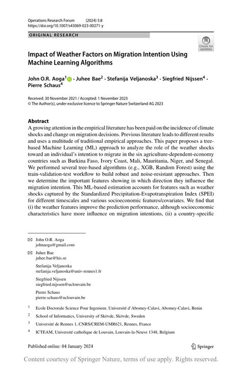 Impact Of Weather Factors On Migration Intention Using Machine Learning
