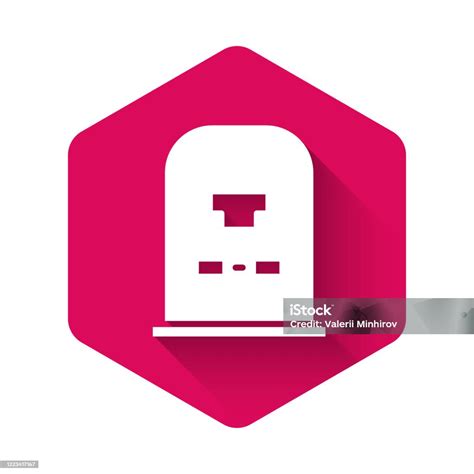 긴 그림자로 격리 된 아이콘에 Rip가 쓰여진 흰색 삭제 표시 무덤 아이콘입니다 분홍색 육각 버튼 벡터 일러스트레이션 고대의에 대한 스톡 벡터 아트 및 기타 이미지 Istock