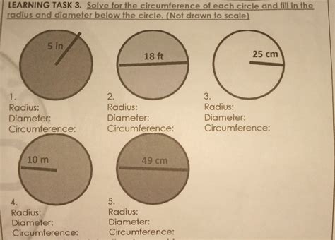 Solved LEARNING TASK Solve For The Circumference Of Each Circle And Fill In The Radius And