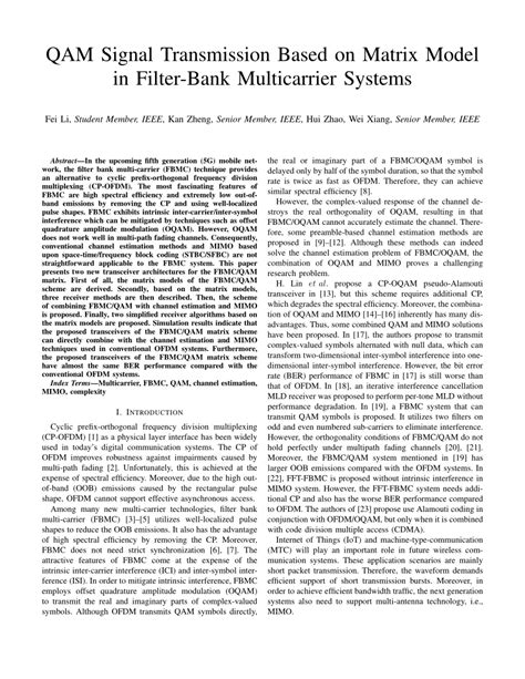 Pdf Qam Signal Transmission Based On Matrix Model In Filter Bank Multicarrier Systems