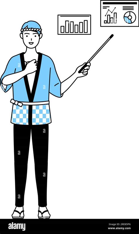 Man Wearing Happi Coat For Summer Festivals Analyzing A Performance Graph Vector Illustration