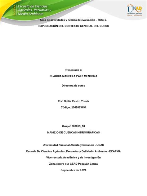 Odilia Castro Yonda 1062083494manejo De Cuencas Hidrográficas30301318reto 1 Exploración El