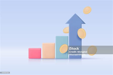 성공적인 새로운 아이디어를위한 3d 리더십 배경에 우수한 투자 비즈니스 그래프 돈 동전과 그래프 개념으로 투자 창조적 인 솔루션 파란색 배경에 렌더링되는 3d 벡터 재무 3