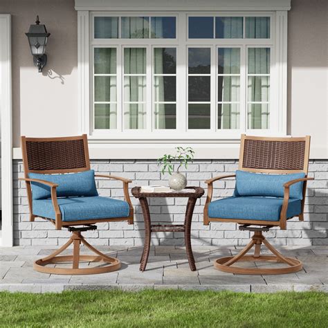 Ecopatio 3 Pieces Patio Swivel Chairs Set Of 2 With Wicker Table