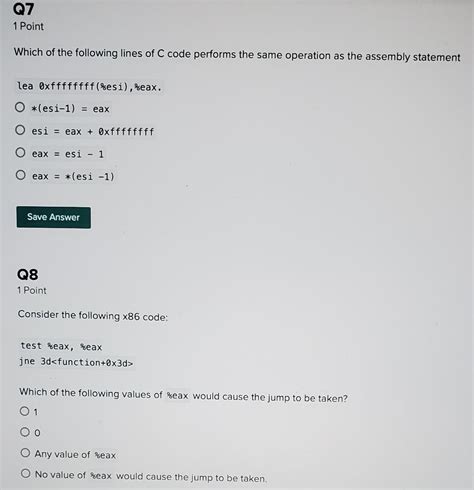Solved Q7 1 Point Which Of The Following Lines Of C Code