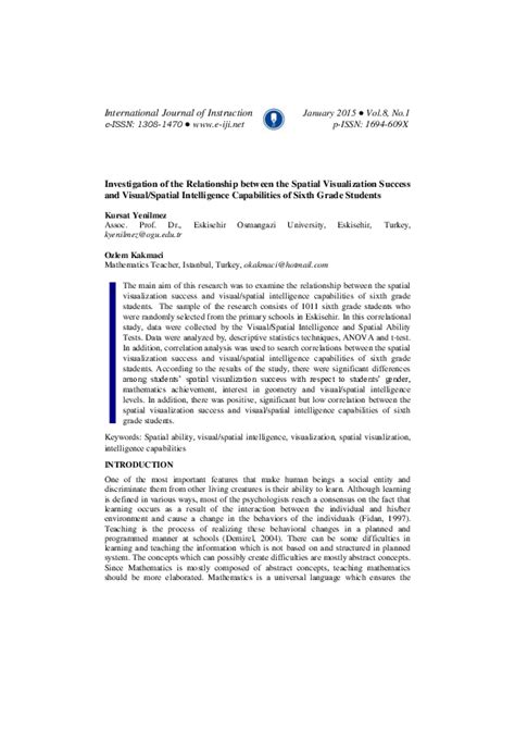 Pdf Investigation Of The Relationship Between The Spatial Visualization Success And Visual