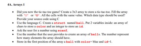 Solved 4a Arrays 1 • Did You Now The Tic Tac Toe Game