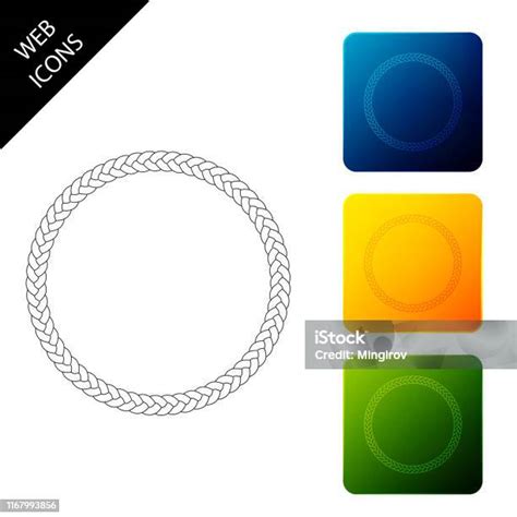 로프 프레임 아이콘이 분리되었습니다 해상 로프에서 프레임 장식 라운드 해양 로프 설정 아이콘 다채로운 사각형 버튼 벡터 일러스트레이션 개념에 대한 스톡 벡터 아트 및 기타