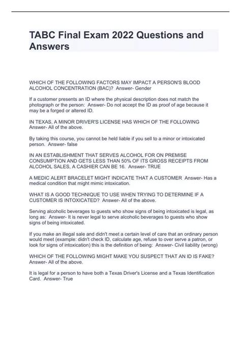 Tabc Final Exam 2024 Questions And Answers With Complete Solution