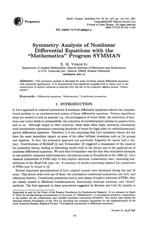 Pdf Symmetry Analysis Of Nonlinear Pde With A Mathematica Programm Symman
