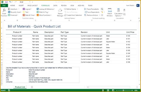 4 Material Stock List Format FabTemplatez