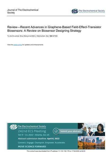 Pdf Review—recent Advances In Graphene Based Field Effect Transistor Biosensors A Review On