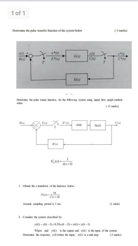 Solved 1 Of 1 Determine The Pulse Transfer Function Of The