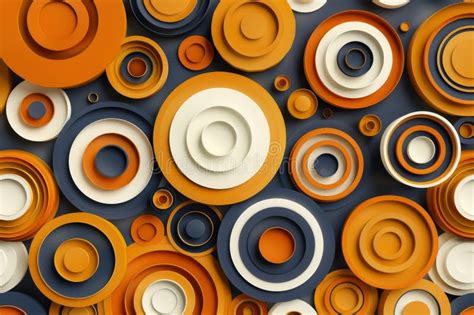 Abstract Artwork With Interlocking Circles In Orange Blue And White Stock Illustration