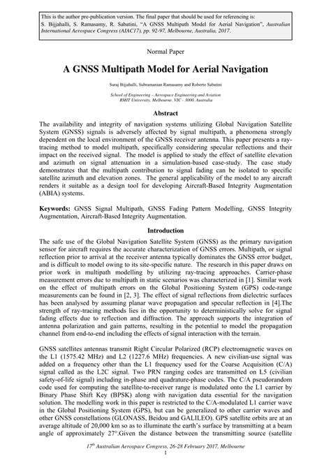 Pdf A Gnss Multipath Model For Aerial Navigation