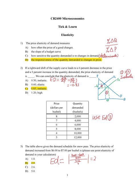 03 Cb2400 Tick And Learn Elasticity Cb2400 Microeconomics Tick And Learn Elasticity The Price